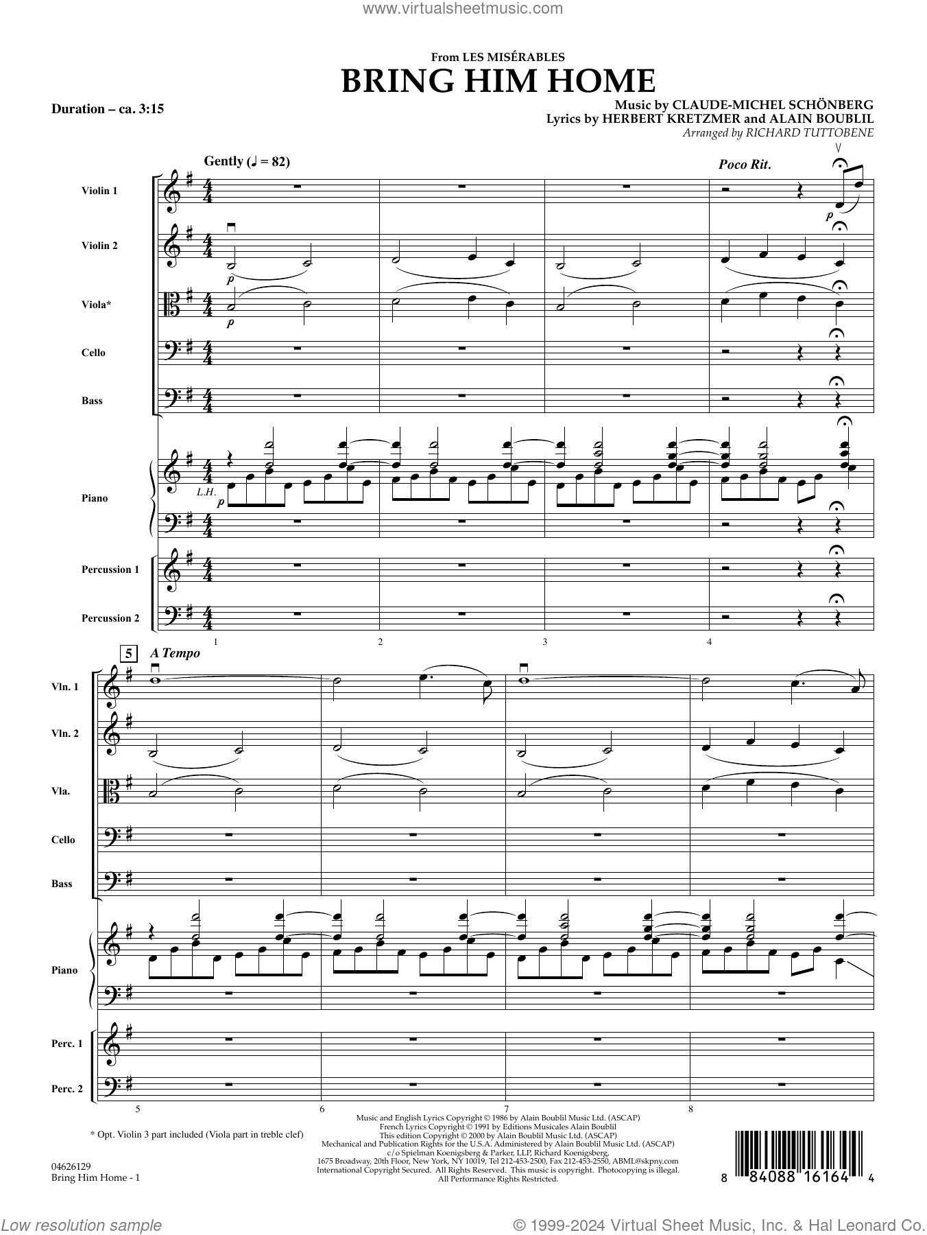 Bring Him Home (from Les Miserables) (arr. Richard Tuttobene) sheet ...