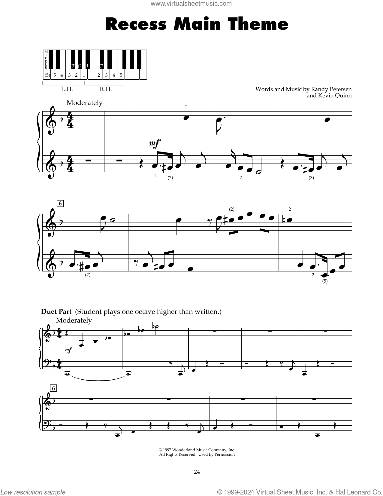 Recess Main Theme sheet music for piano solo (5-fingers) (PDF)