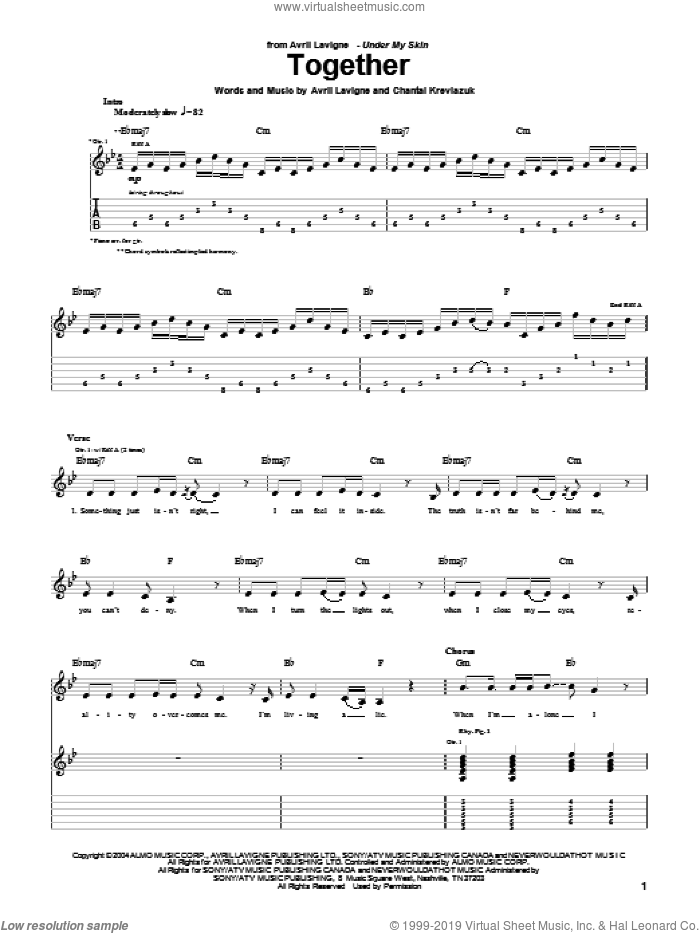 Avril Lavigne: Together sheet music for guitar (tablature) (PDF)