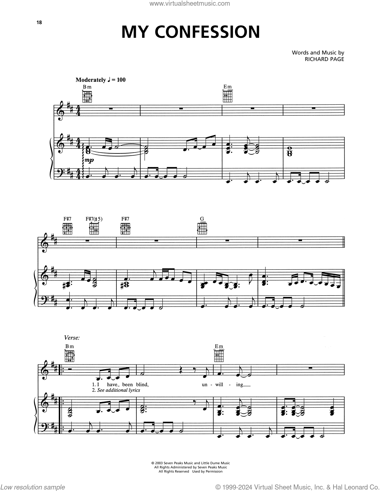 My Confession sheet music for voice, piano or guitar (PDF)