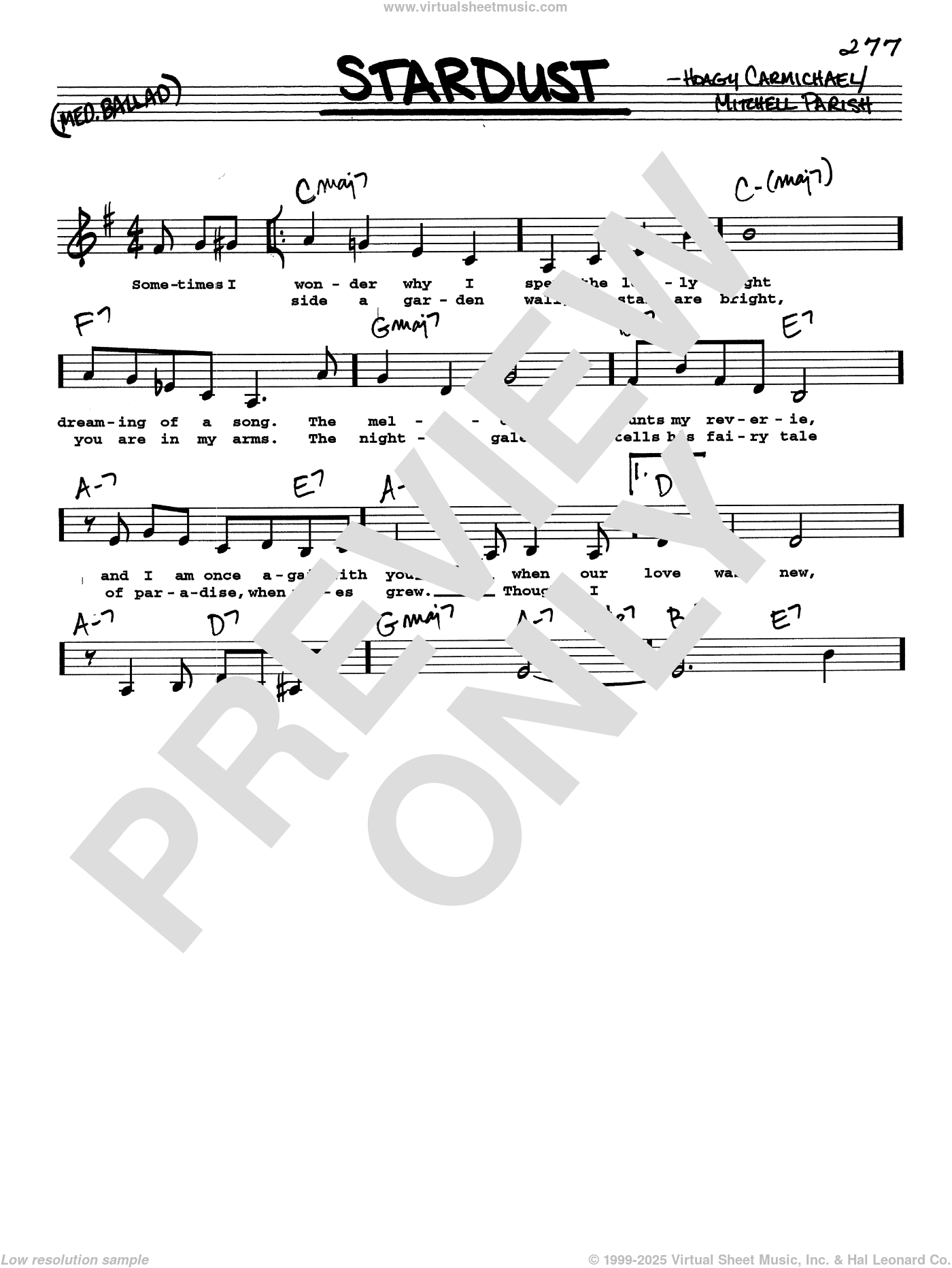 Stardust (Low Voice) sheet music (real book with lyrics) (PDF)