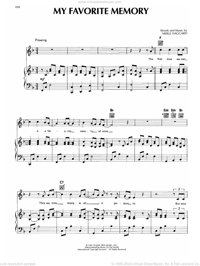 My Favorite Memory sheet music for voice, piano or guitar (PDF)