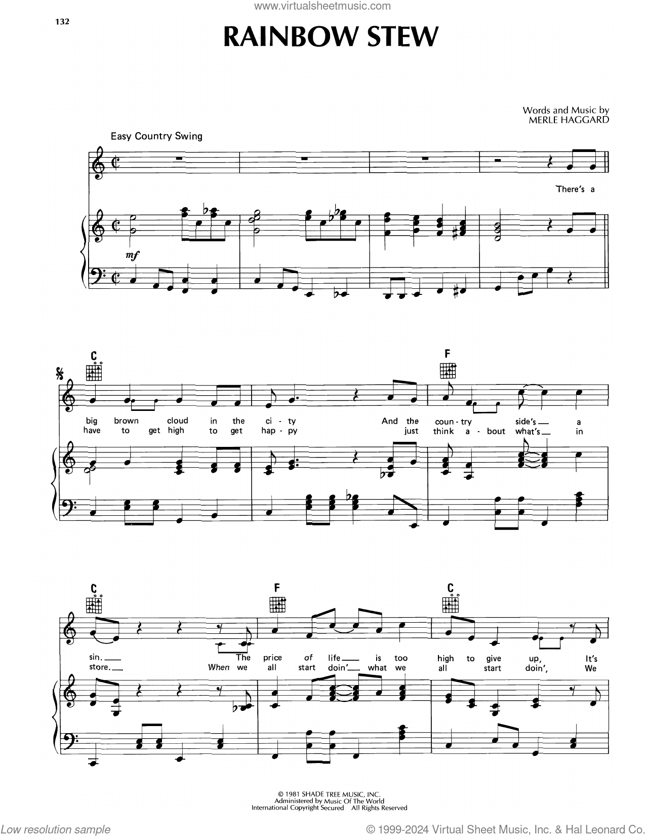 Rainbow Stew sheet music for voice, piano or guitar (PDF)