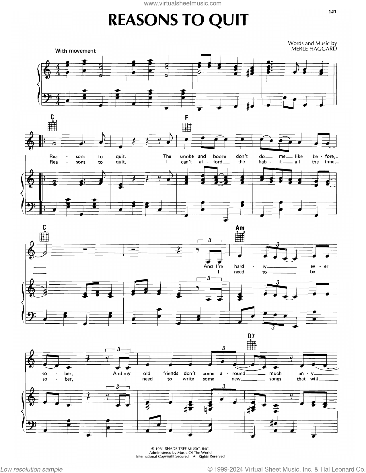 Reasons To Quit sheet music for voice, piano or guitar (PDF)