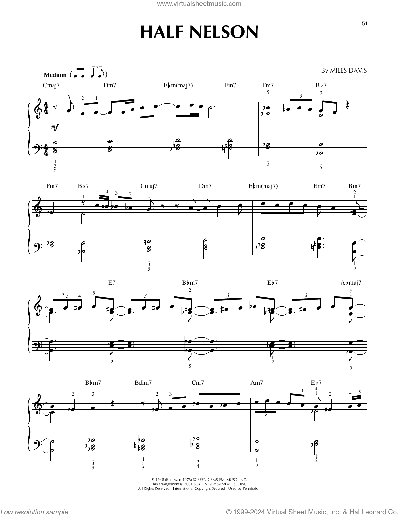 Half Nelson sheet music for piano solo (PDF)