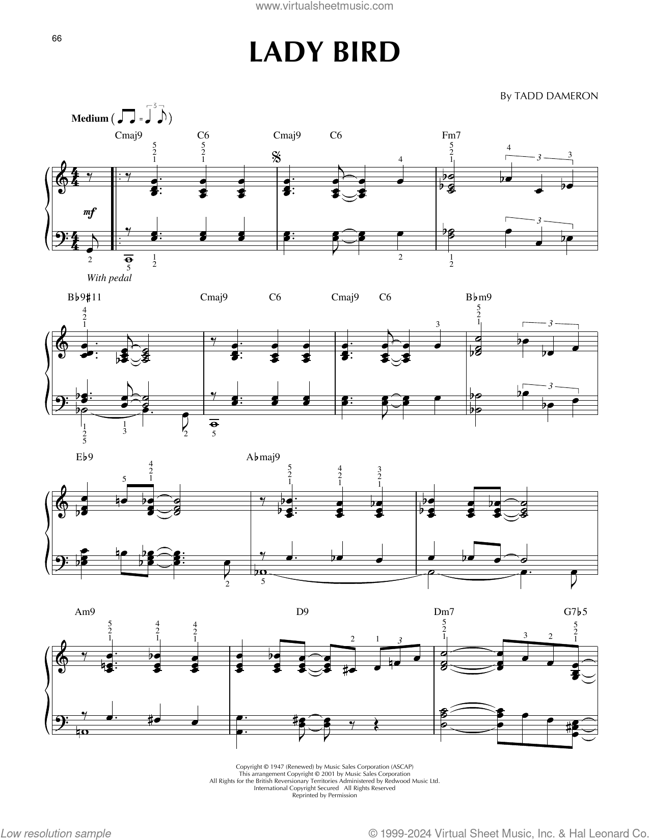 Lady Bird sheet music for piano solo (PDF)