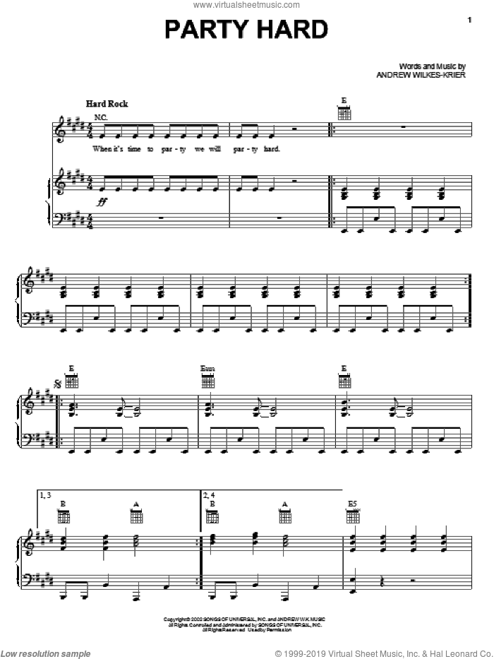 Party Hard sheet music for voice, piano or guitar (PDF)