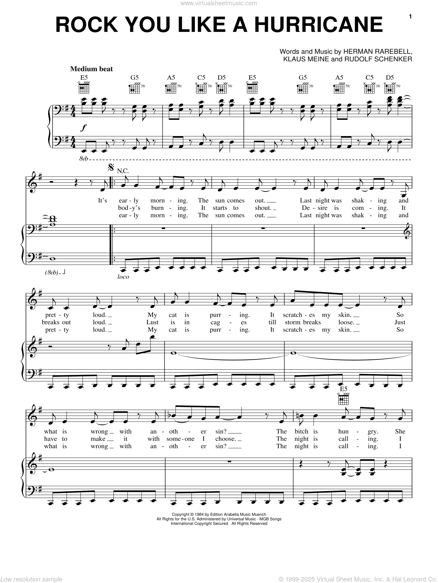 Rock You Like A Hurricane sheet music for voice, piano or guitar