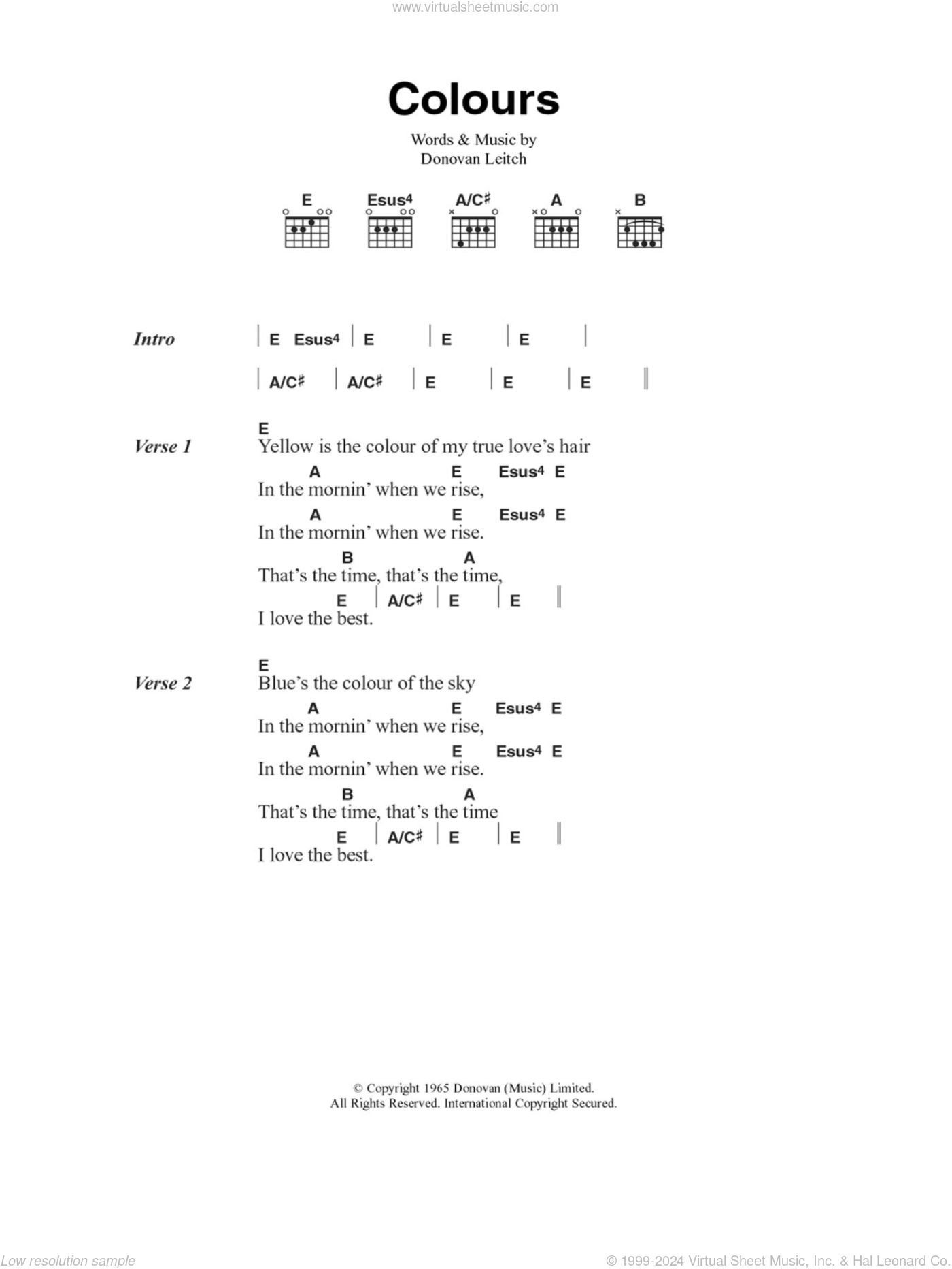 Colours sheet music for guitar (chords) (PDF)