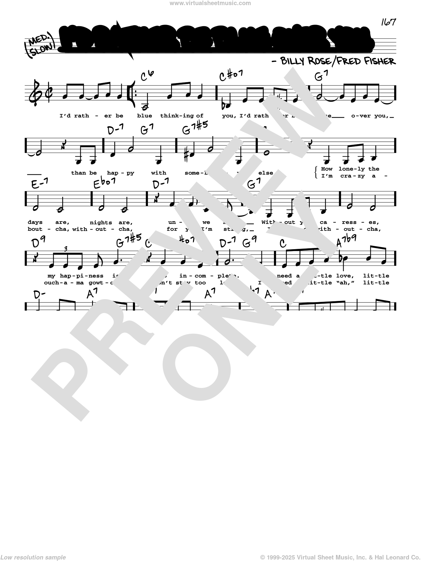 I'd Rather Be Blue Over You (from Funny Girl) (Low Voice) sheet music ...