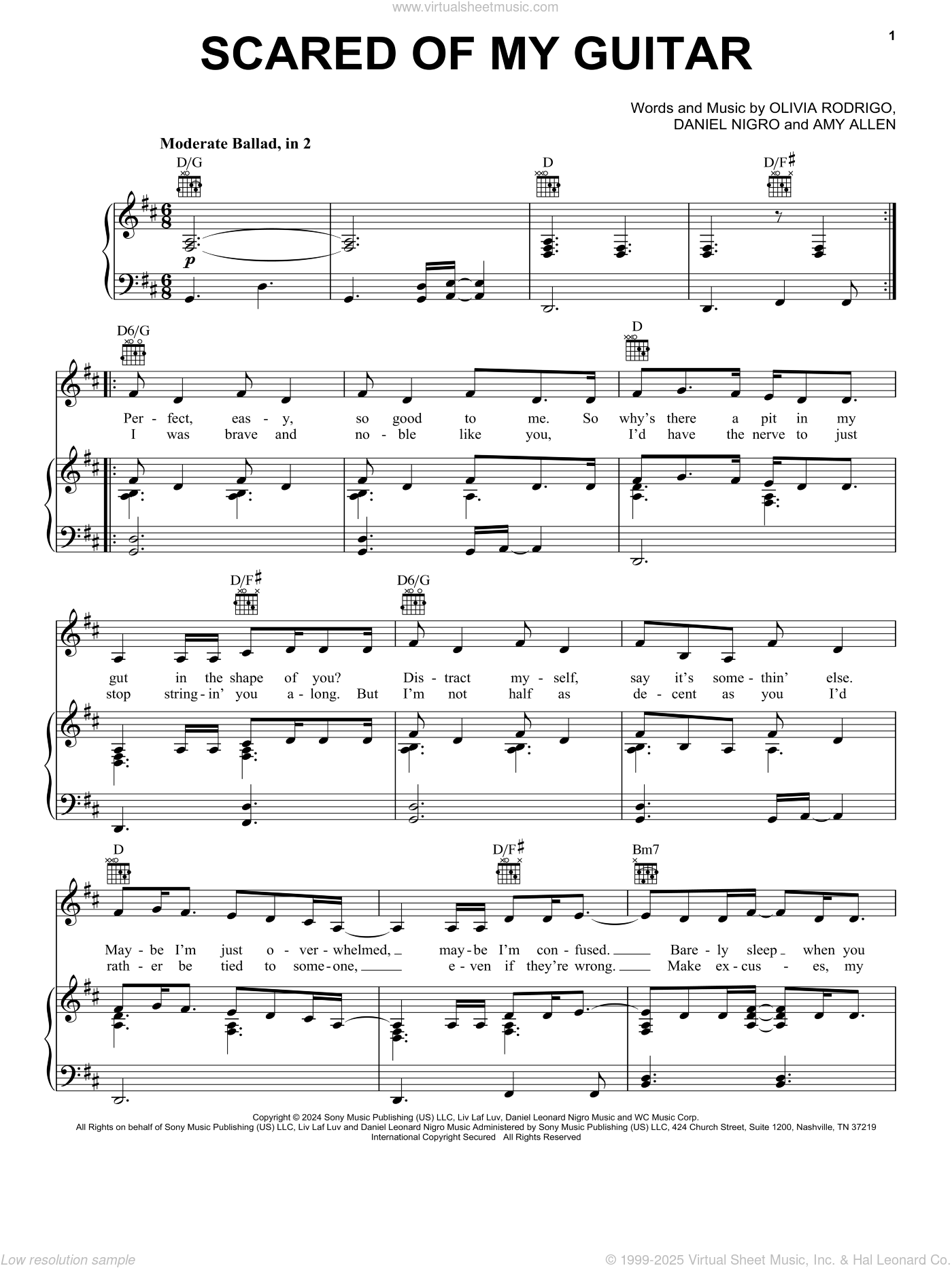 Scared Of My Guitar sheet music for voice, piano or guitar (PDF)