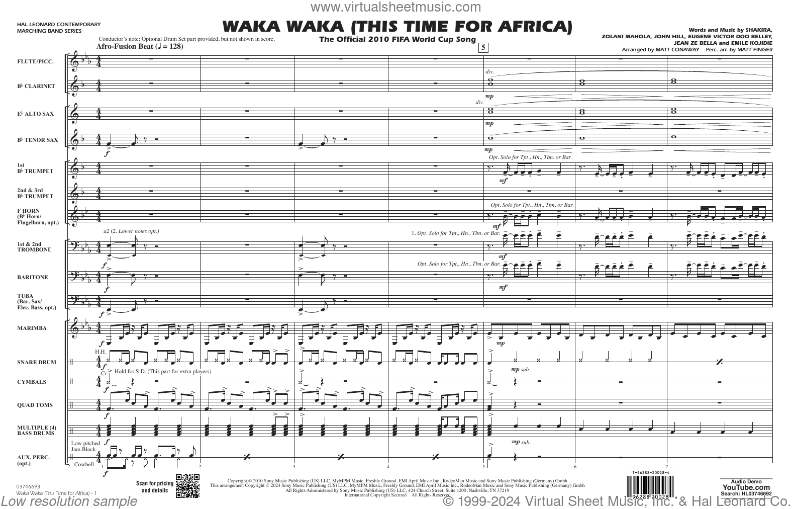 Waka Waka (This Time For Africa) (arr. Matt Conaway) sheet music ...