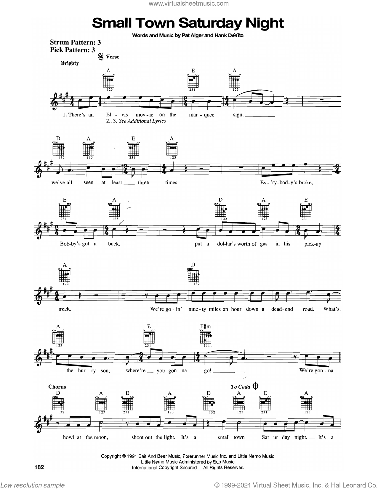 Small Town Saturday Night sheet music for guitar solo (chords)