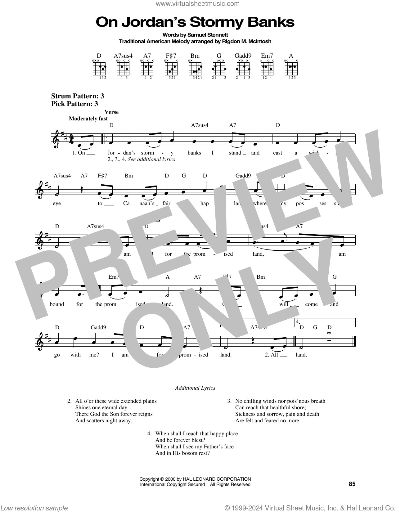 On Jordan's Stormy Banks sheet music for guitar solo (chords)