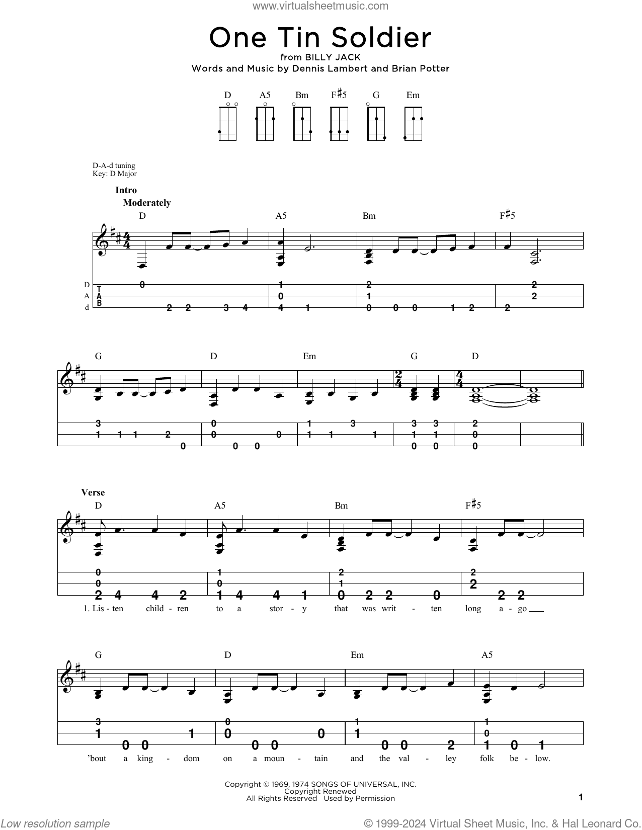 One Tin Soldier sheet music for dulcimer solo (PDF)