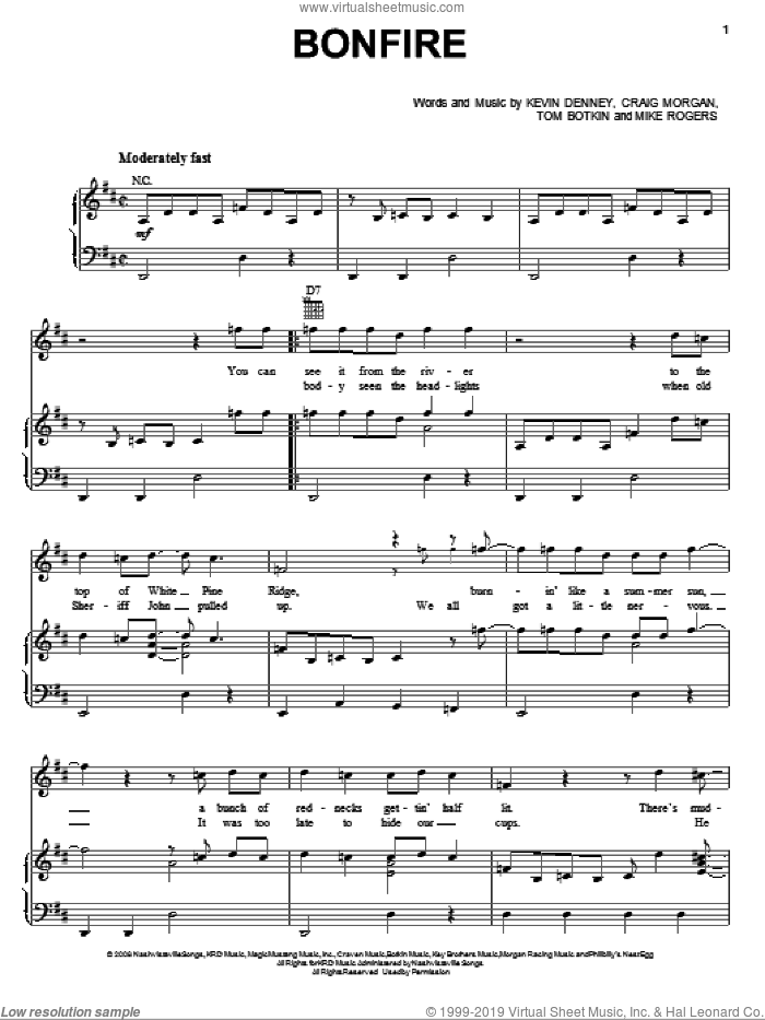Bonfire sheet music for voice, piano or guitar (PDF-interactive)