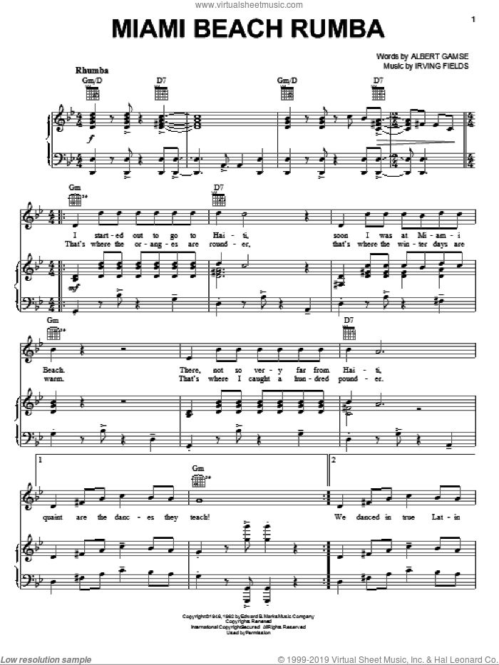Miami Beach Rumba sheet music for voice, piano or guitar (PDF)