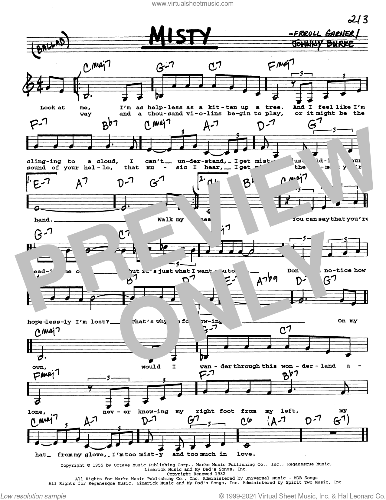 Misty (Low Voice) sheet music (real book with lyrics) (PDF)