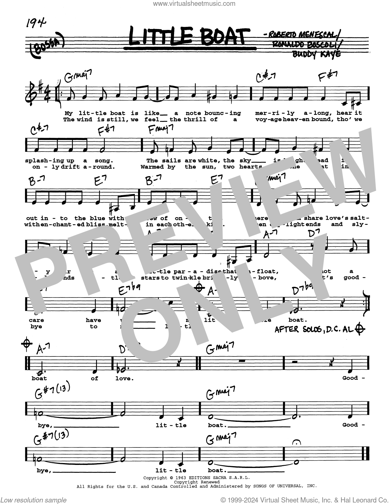 Little Boat (O Barquinho) (Low Voice) sheet music (real book with lyrics)