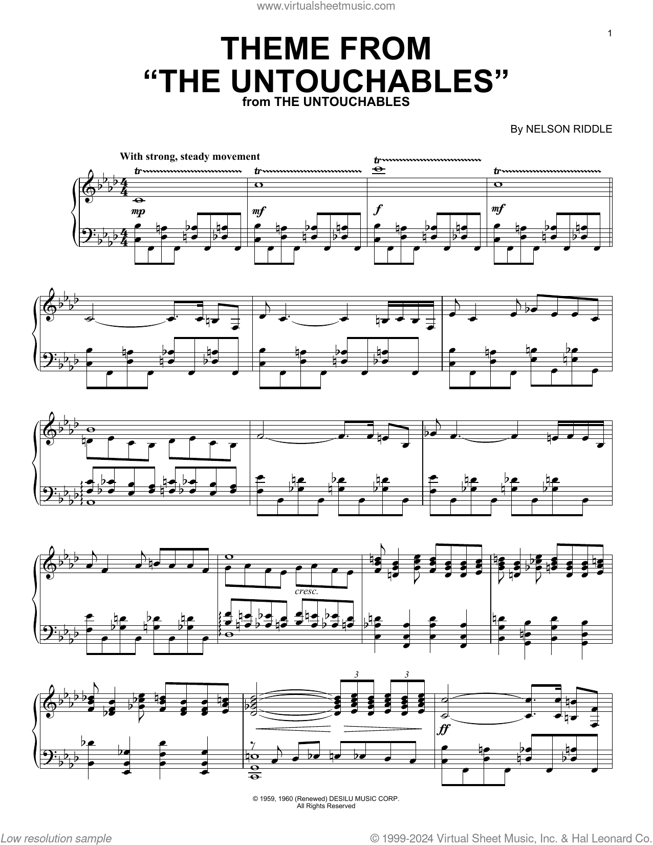 Theme From "The Untouchables" sheet music for piano solo (PDF)