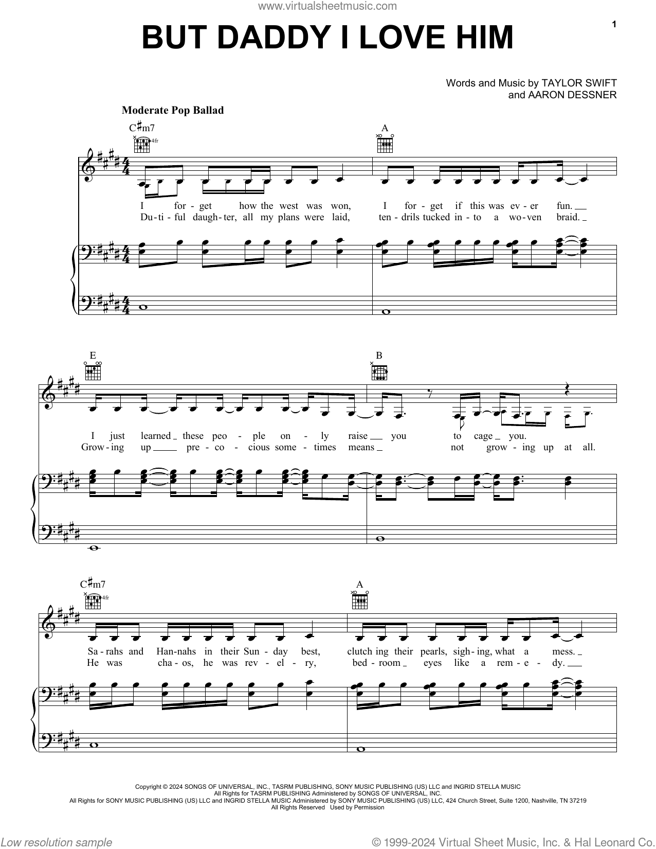 But Daddy I Love Him sheet music for voice, piano or guitar (PDF)