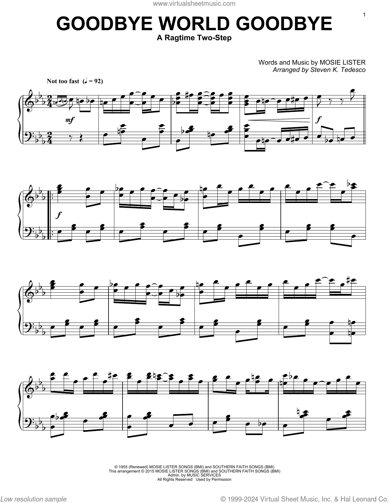 Goodbye World Goodbye (arr. Steven K. Tedesco) sheet music for piano solo