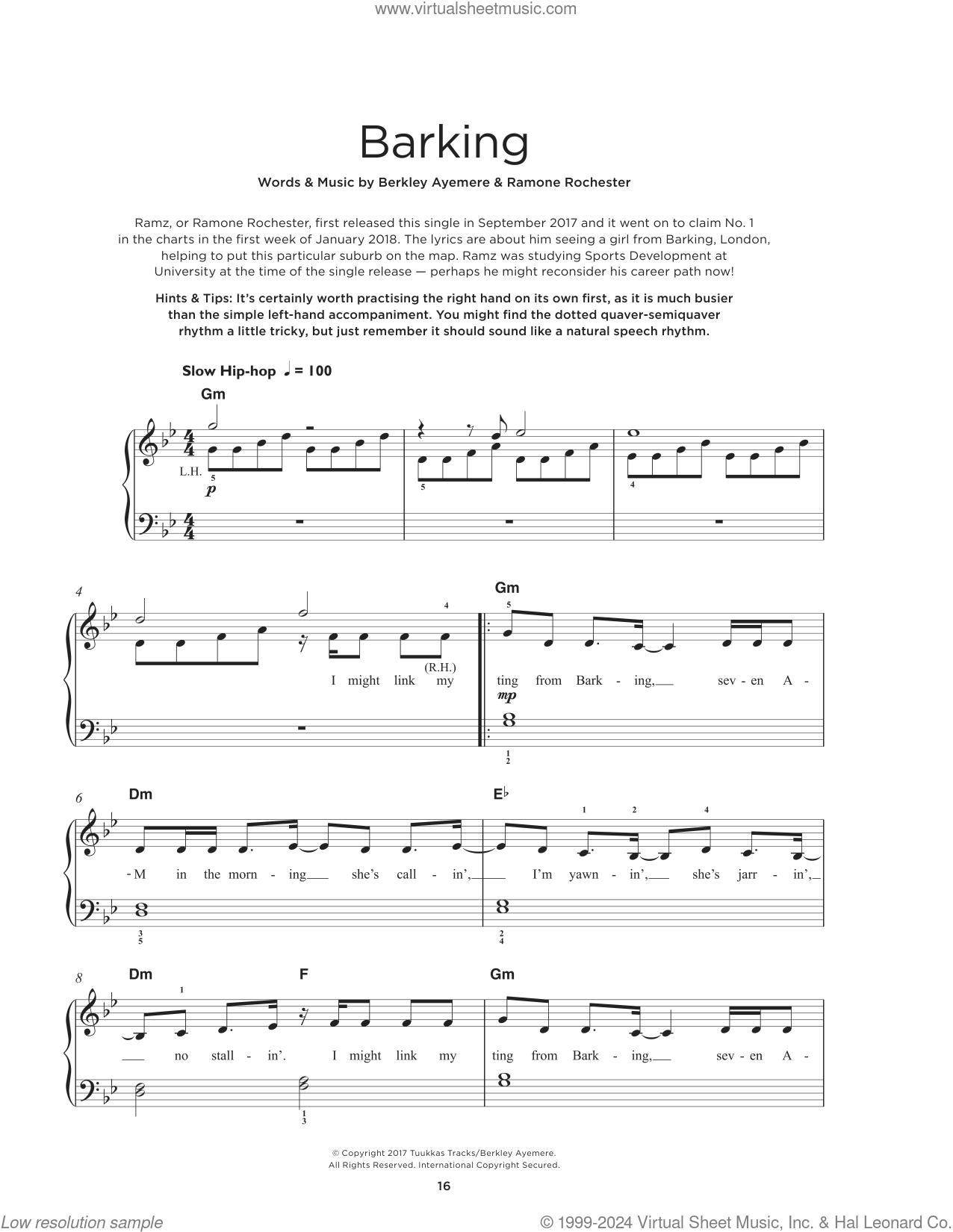 Barking sheet music for piano solo (PDF)