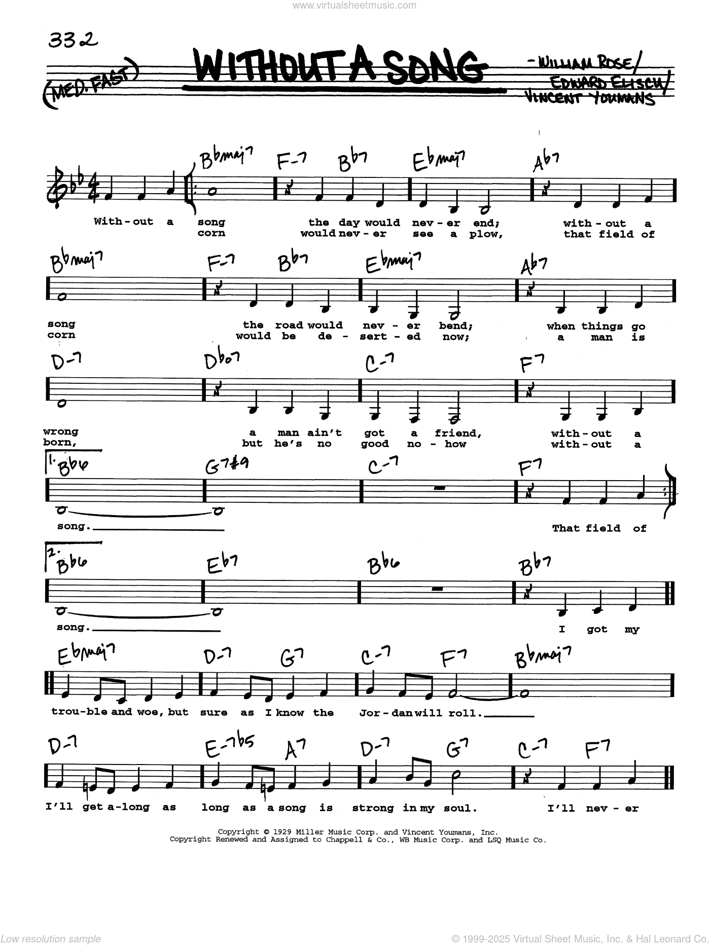Without A Song (Low Voice) sheet music (real book with lyrics)