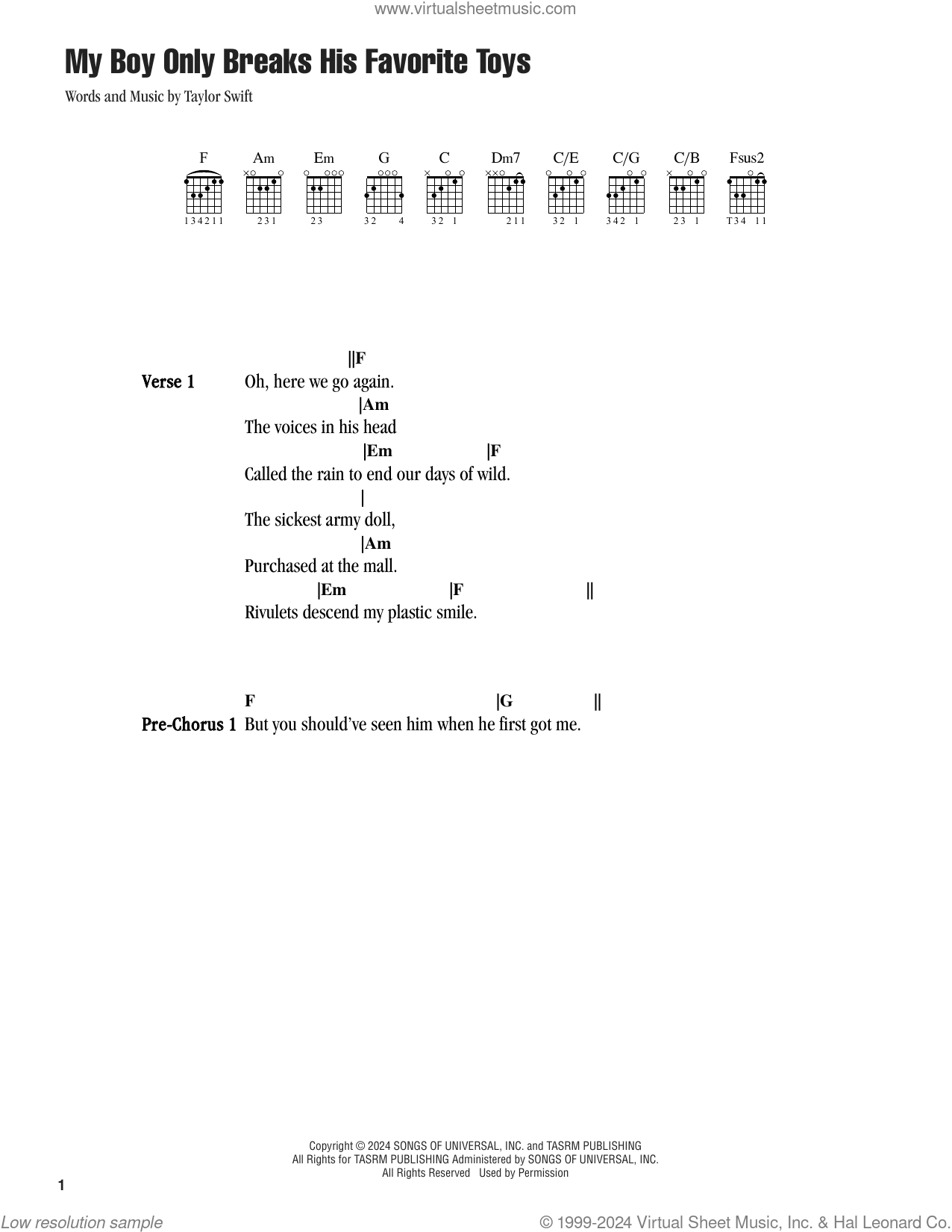 My Boy Only Breaks His Favorite Toys sheet music for guitar (chords)