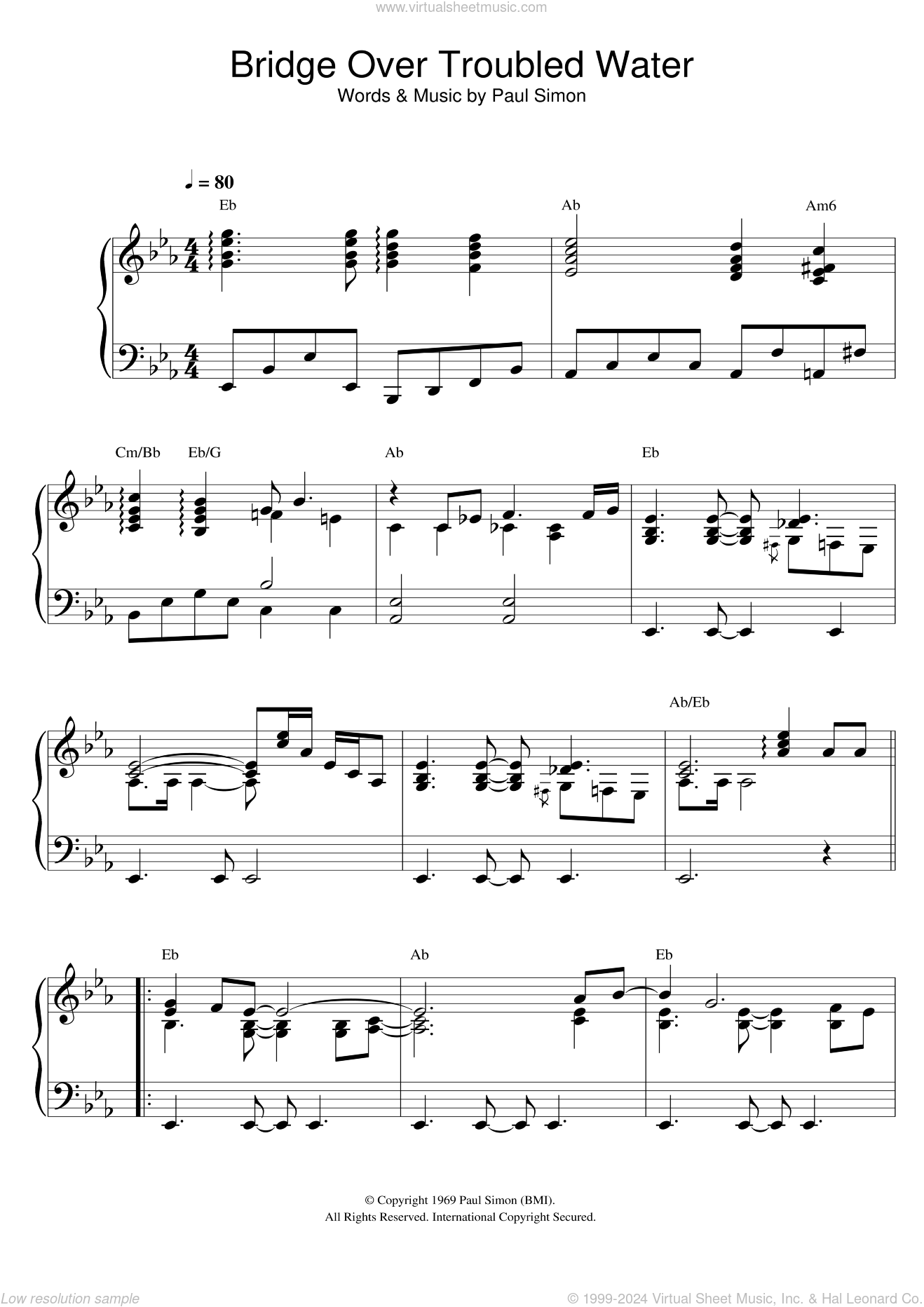Garfunkel Bridge Over Troubled Water Intermediate Sheet Music For