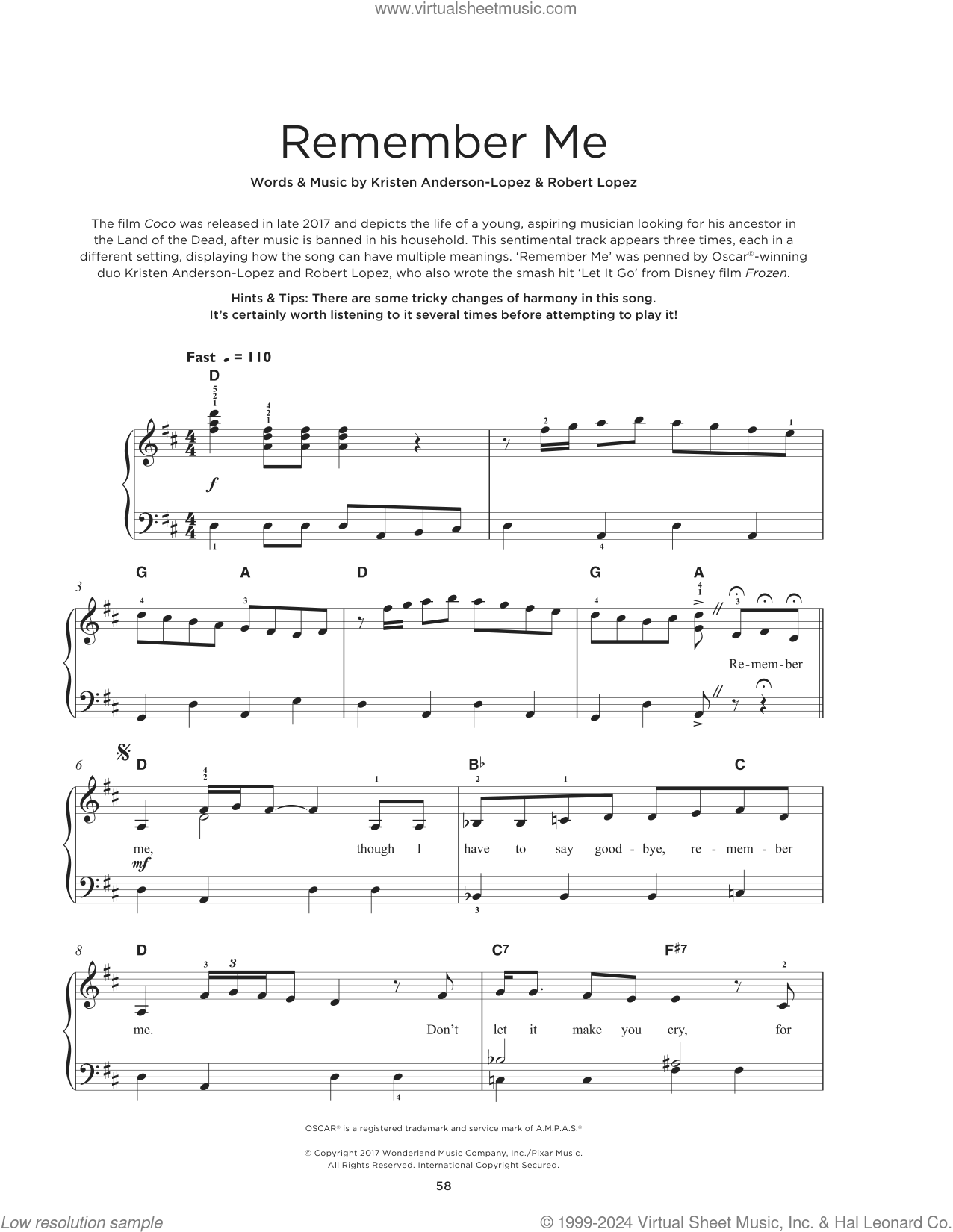 Remember Me (Ernesto de la Cruz) (from Coco), (beginner) (Ernesto de la Cruz) sheet music for ...