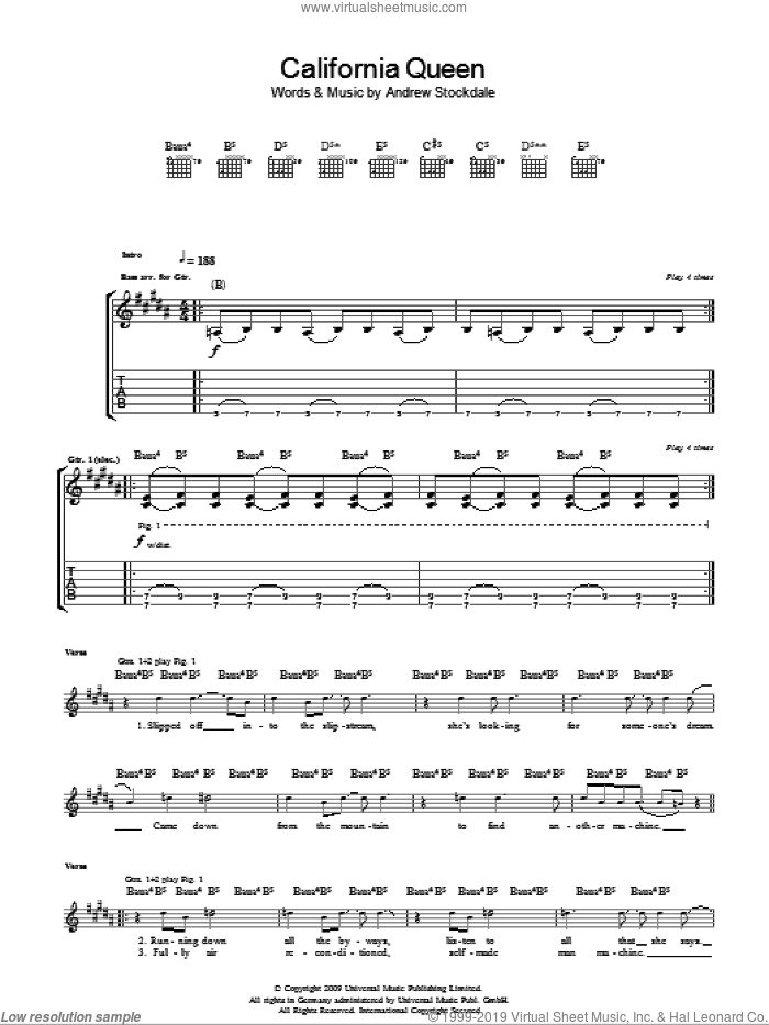 California Queen sheet music for guitar (tablature) (PDF)