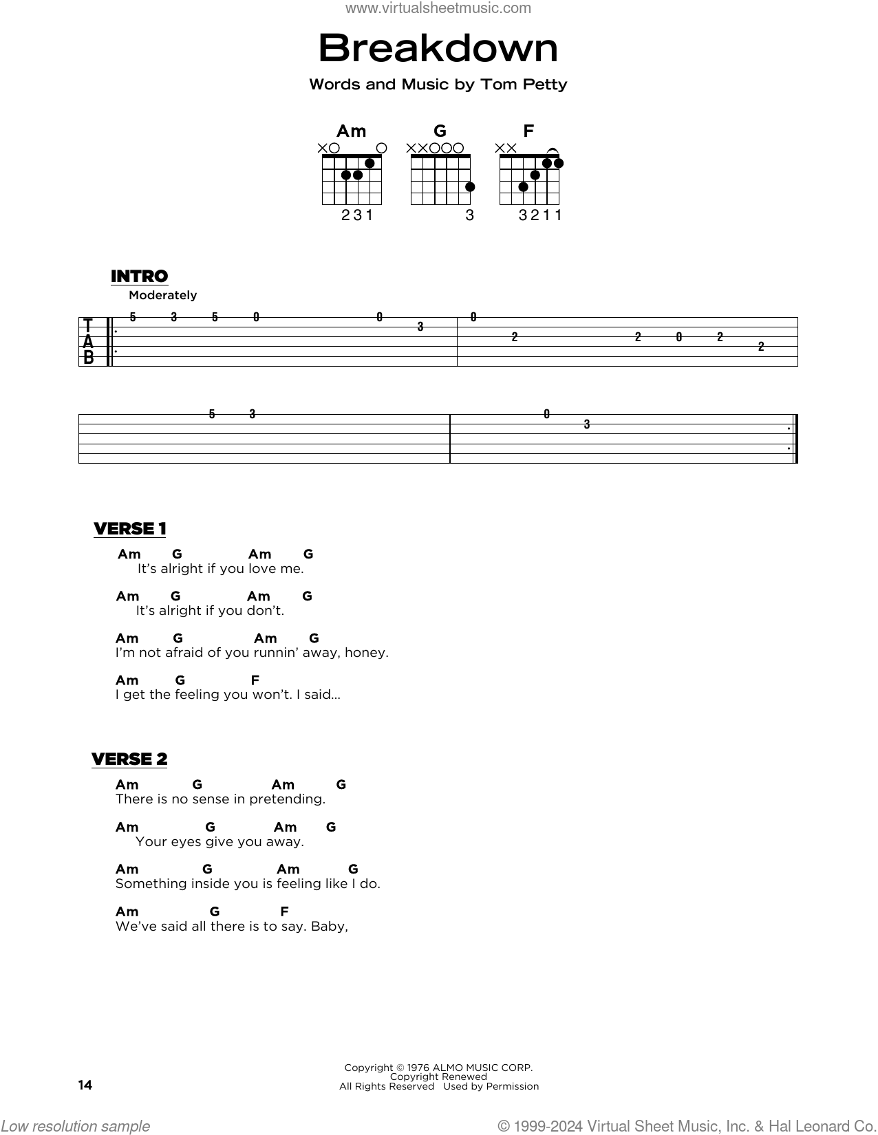 Breakdown sheet music for guitar solo (PDF)