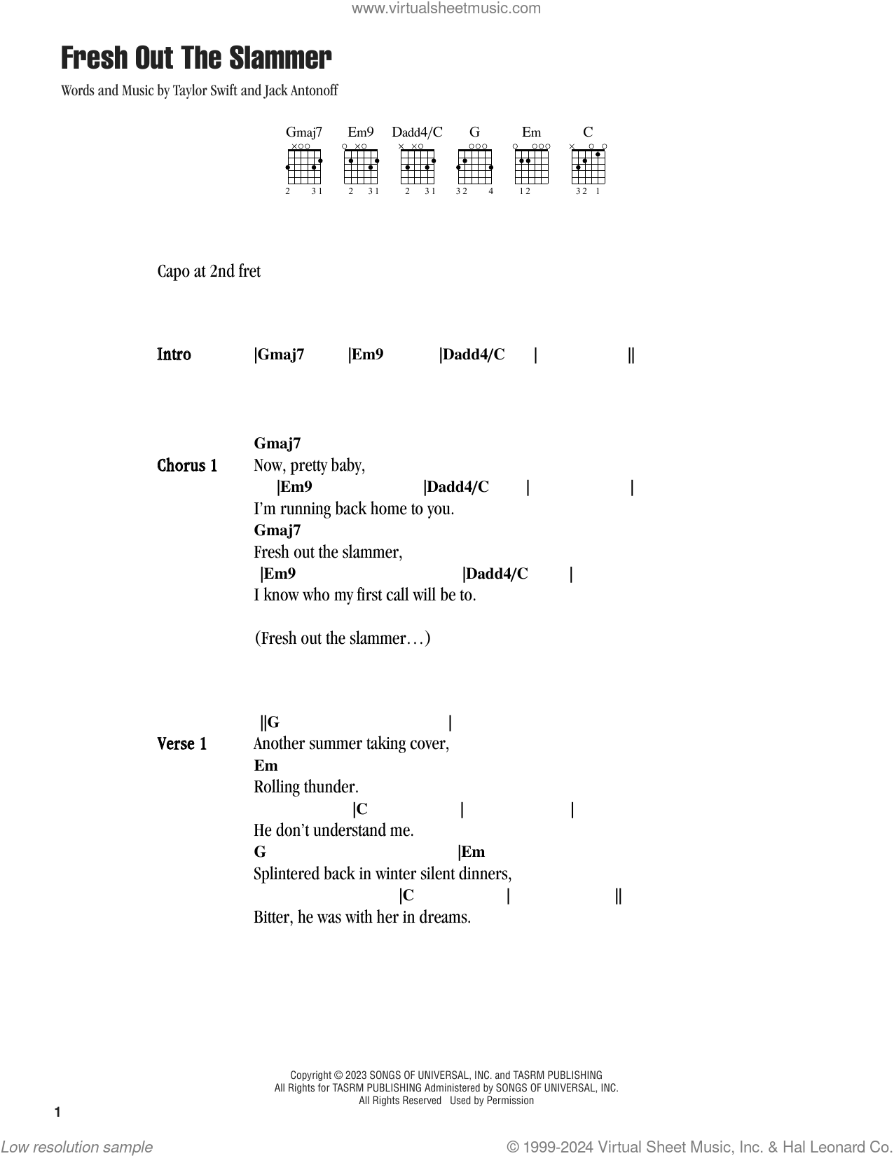 Fresh Out The Slammer sheet music for guitar (chords) (PDF)