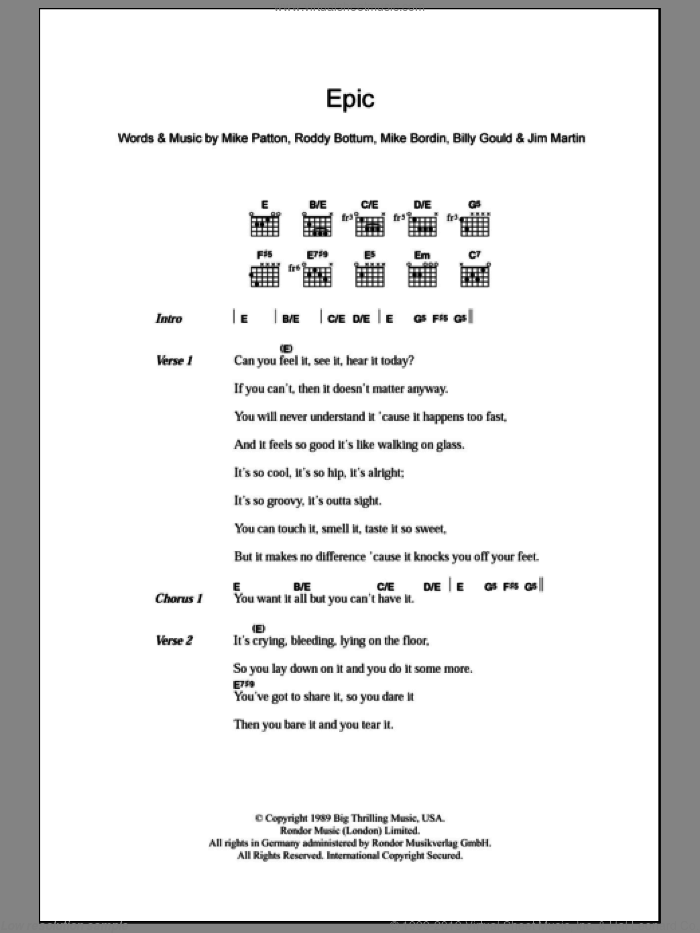 Epic sheet music for guitar (chords) (PDF)