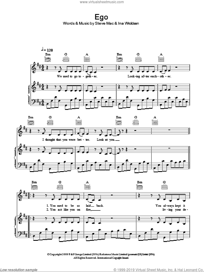 The Saturdays: Ego sheet music for voice, piano or guitar (PDF)