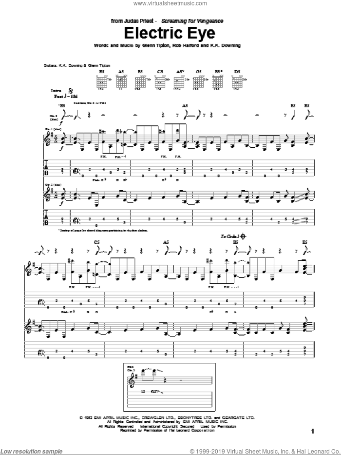 Electric Eye sheet music for guitar (tablature) (PDF)