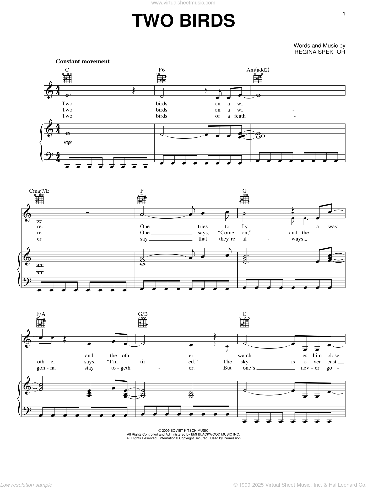 Two Birds sheet music for voice, piano or guitar (PDF)