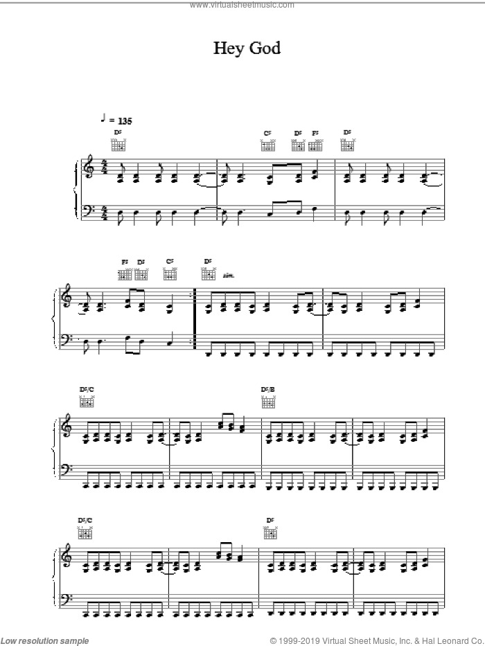 Hey God sheet music for voice, piano or guitar (PDF)