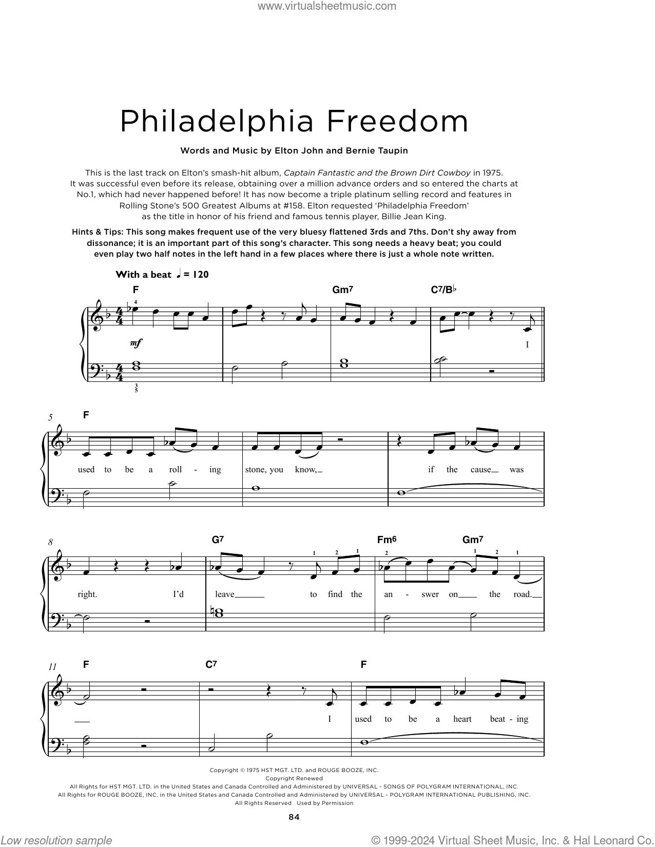 Philadelphia Freedom sheet music for piano solo (PDF)
