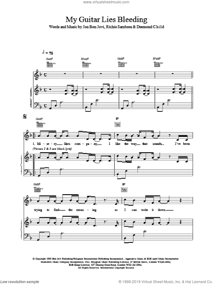 My Guitar Lies Bleeding sheet music for voice, piano or guitar