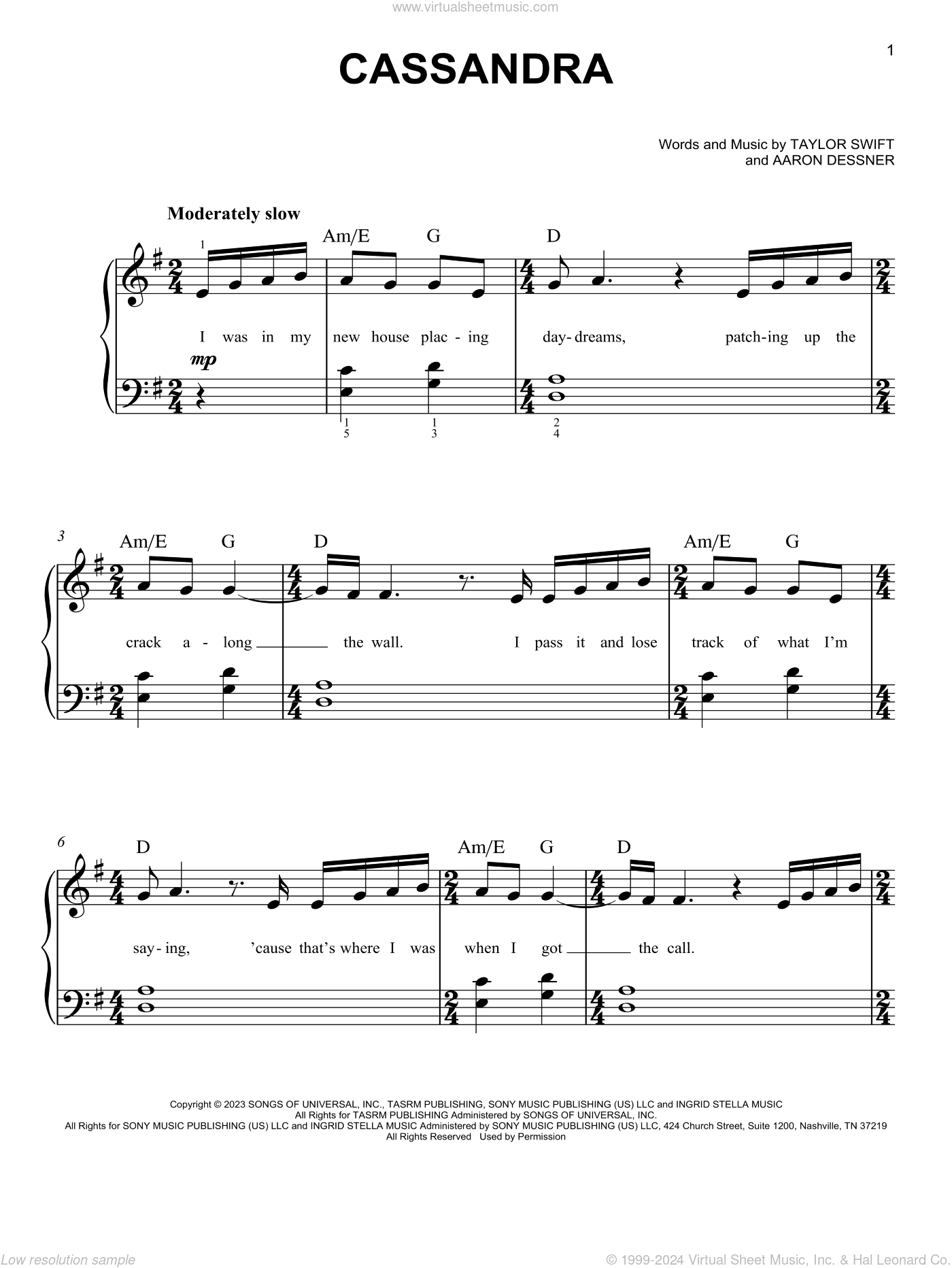 Cassandra sheet music for piano solo (PDF-interactive)