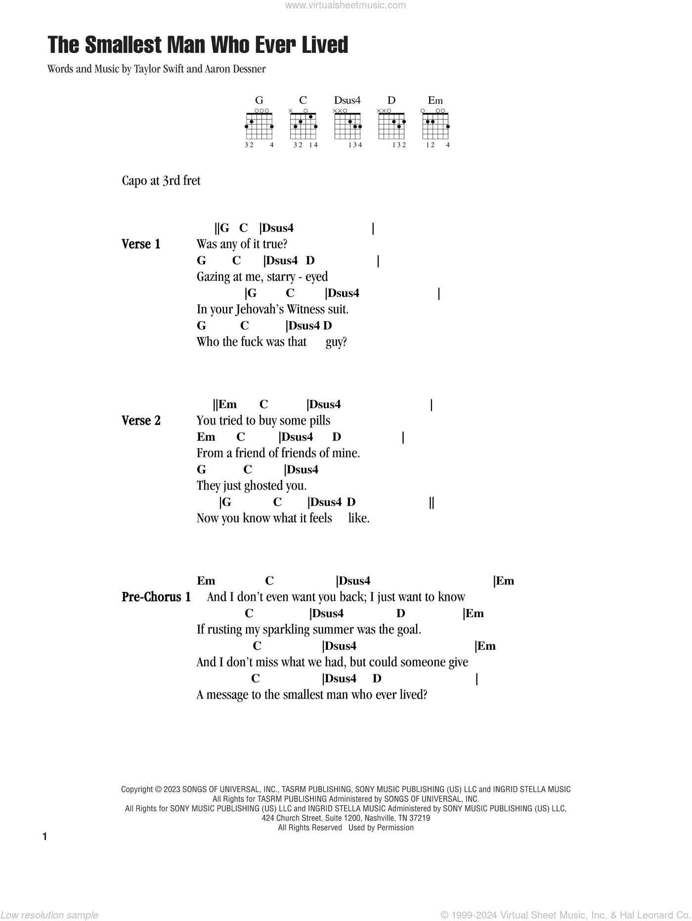 The Smallest Man Who Ever Lived sheet music for guitar (chords)