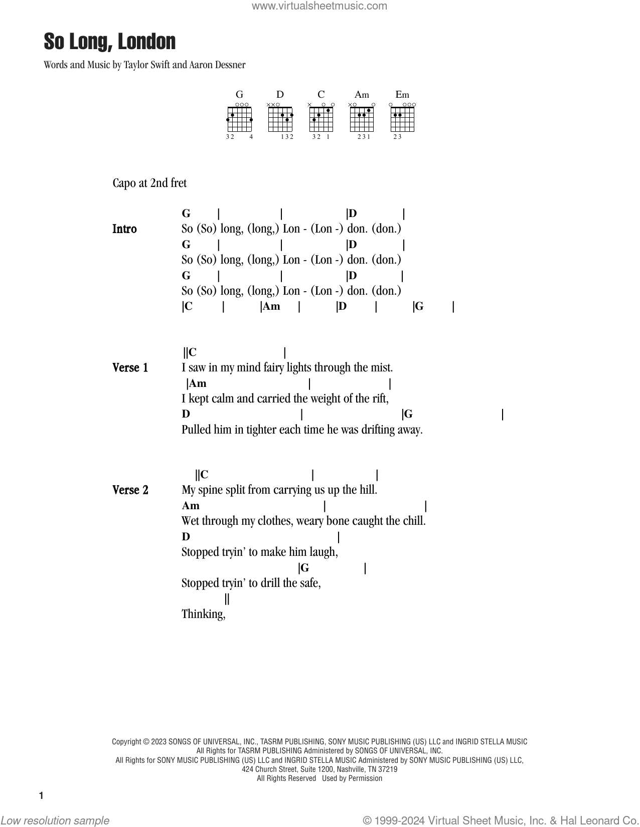 So Long, London sheet music for guitar (chords) (PDF)