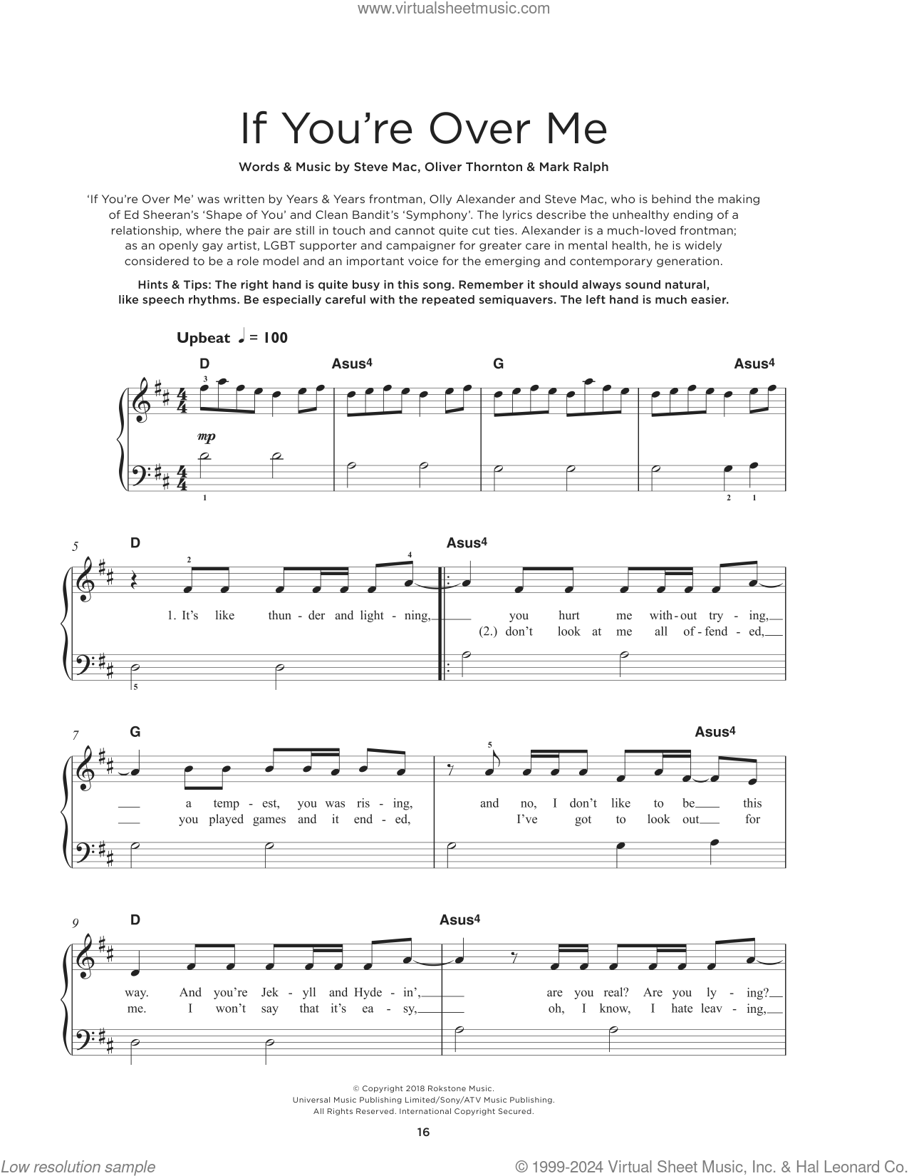 If You're Over Me sheet music for piano solo (PDF)