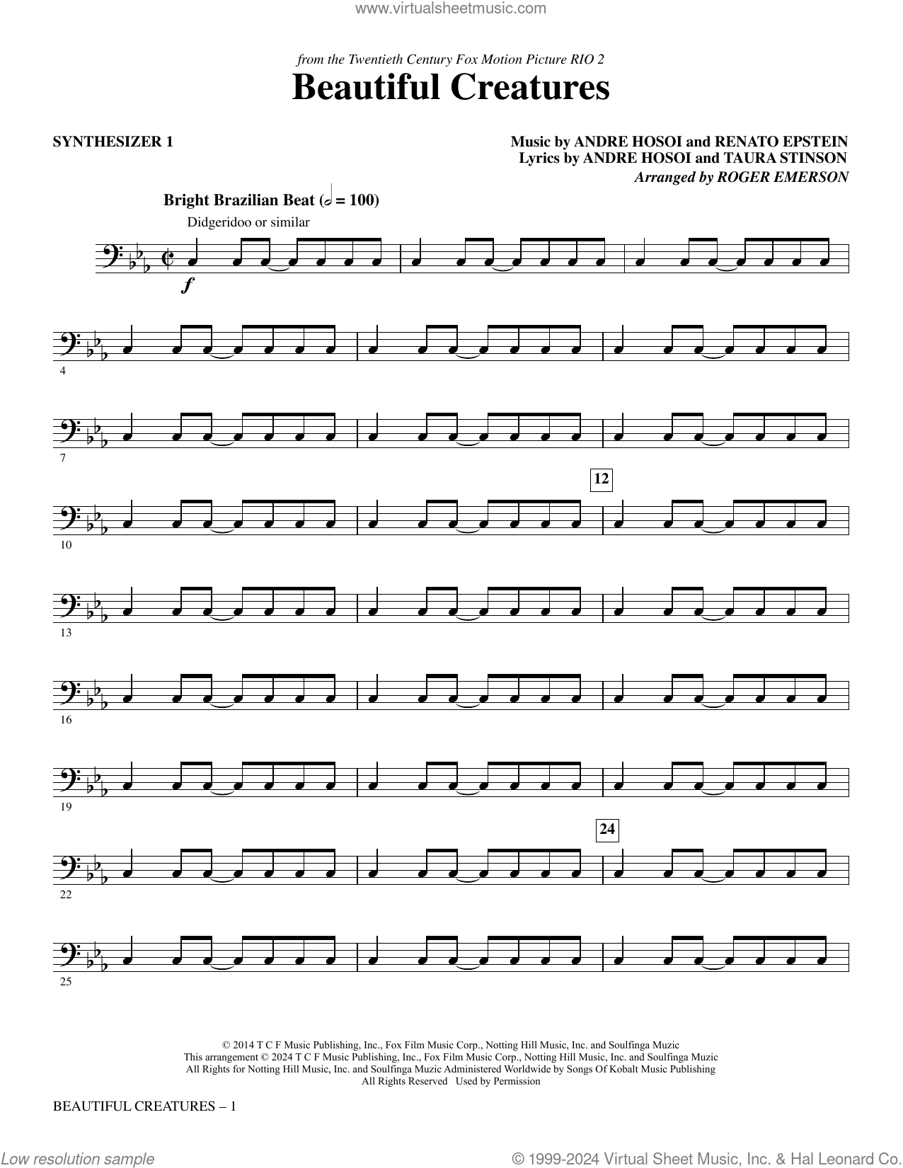 Beautiful Creatures (from Rio 2) (arr. Roger Emerson) (complete set of ...