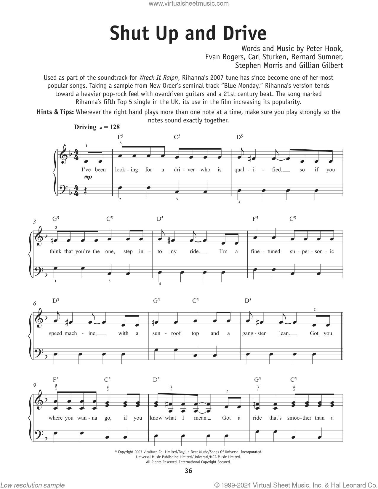 Shut Up And Drive sheet music for piano solo (PDF)