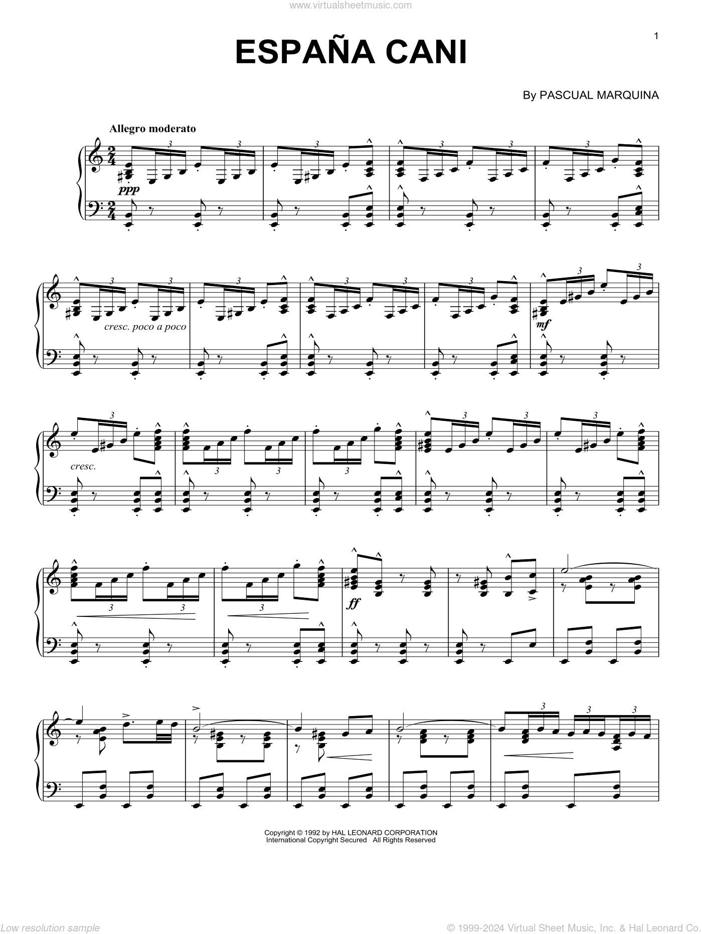 Espana Cani sheet music for piano solo (PDF-interactive)