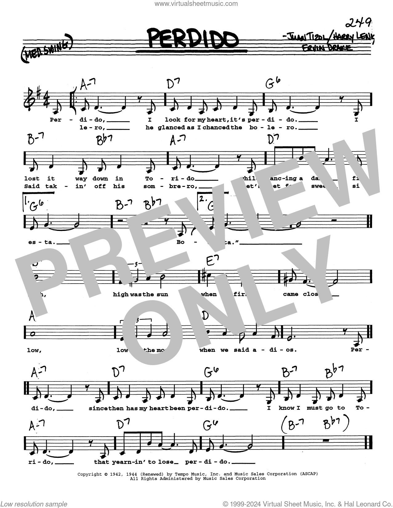 Perdido (Low Voice) sheet music (real book with lyrics) (PDF)