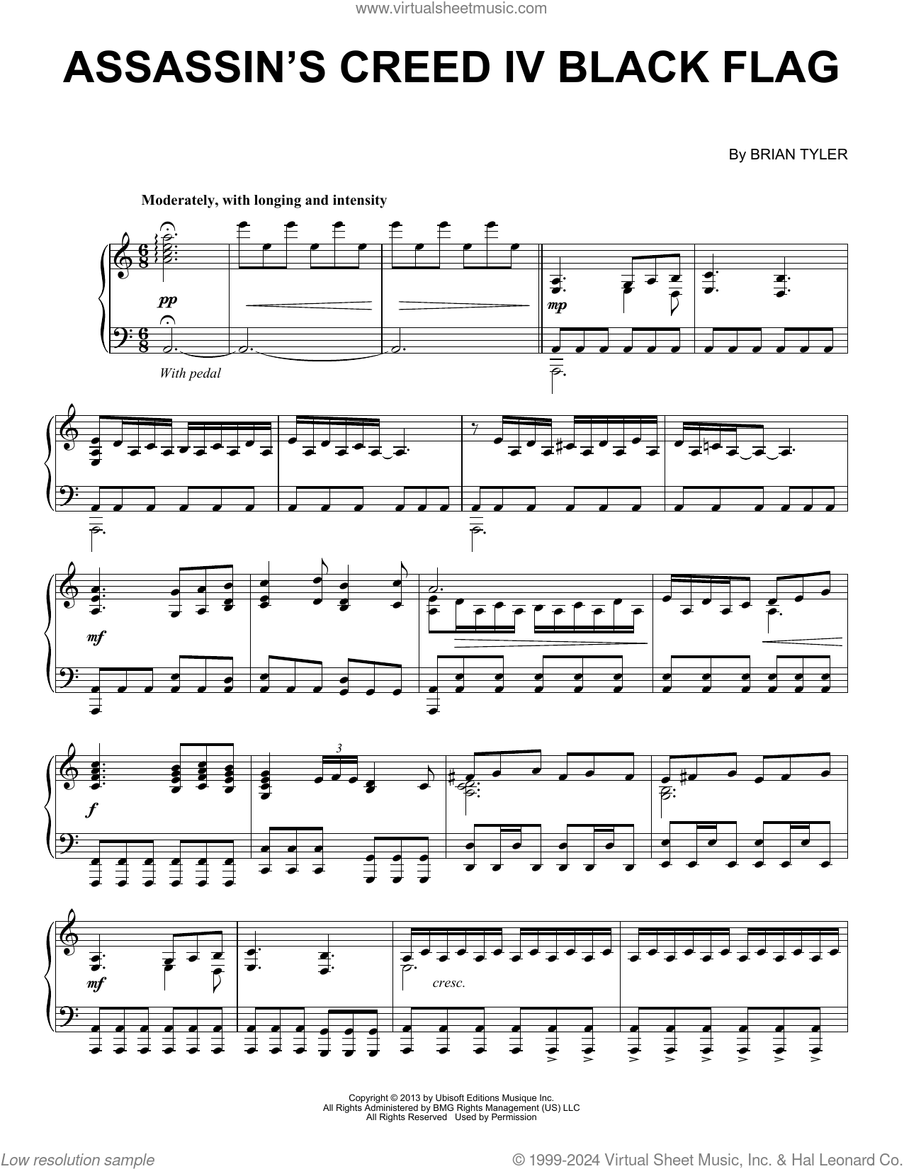 Assassin's Creed IV Black Flag sheet music (intermediate) for piano solo